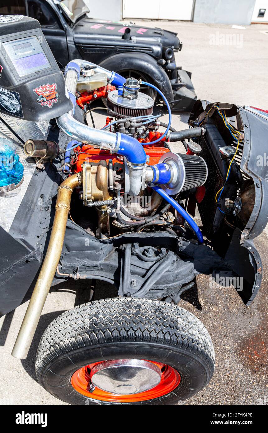 Samara, Russia - May 15, 2021: Tuned car engine of Hot Rod vehicle on ...