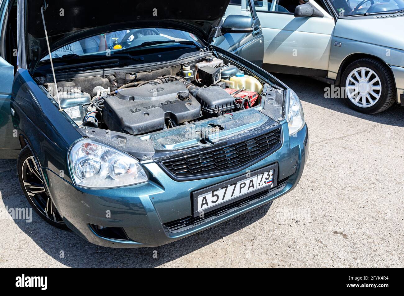 Samara, Russia - May 15, 2021: Tuned car engine of Lada vehicle, under ...