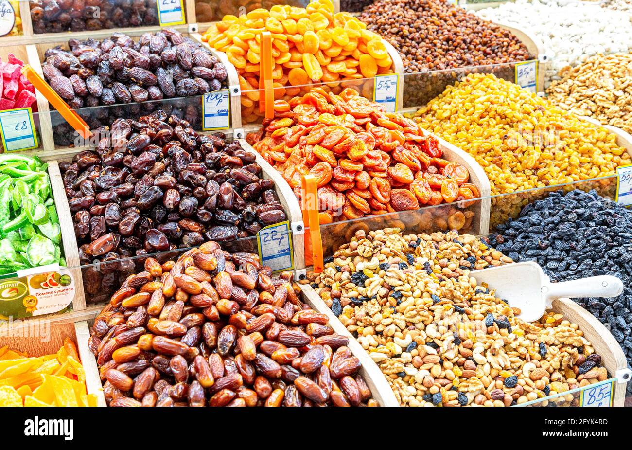 Samara, Russia - May 25, 2021: Selling nuts, candied and dried fruits ...