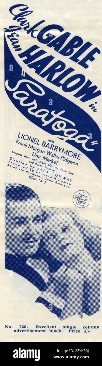 CLARK GABLE and JEAN HARLOW in SARATOGA 1937 director JACK CONWAY original story and screenplay ...