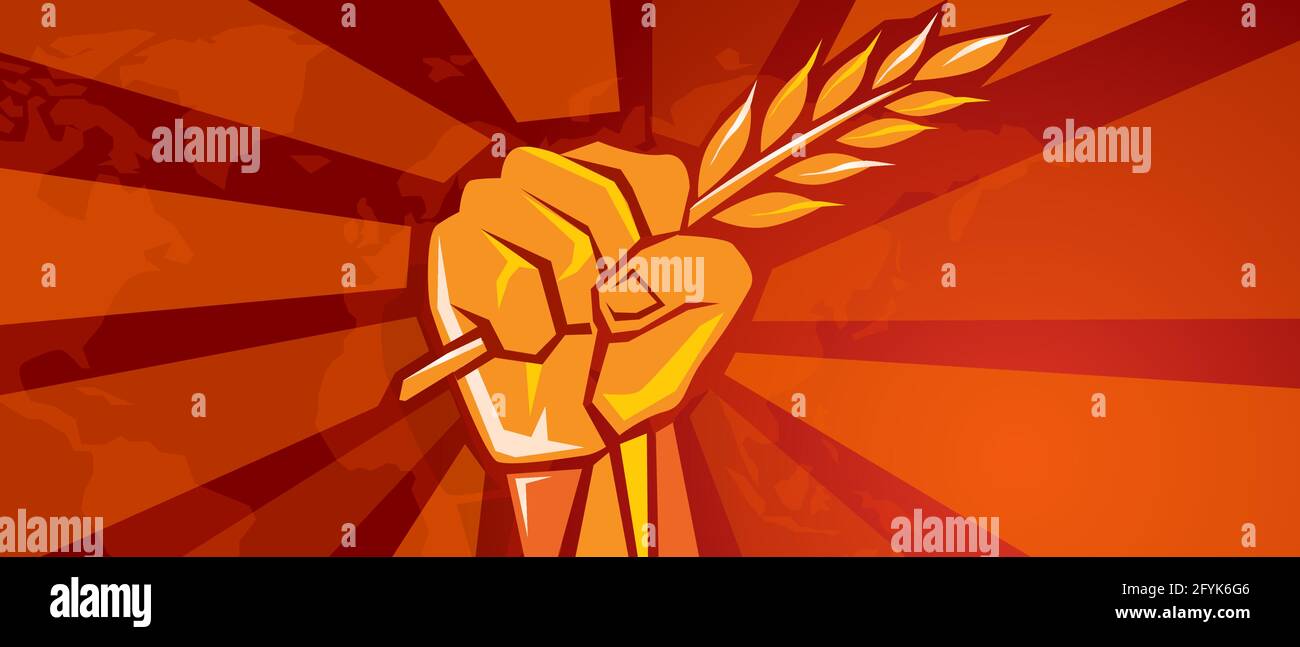 hand holding grain wheat rice crop symbol of revolution fight for ...