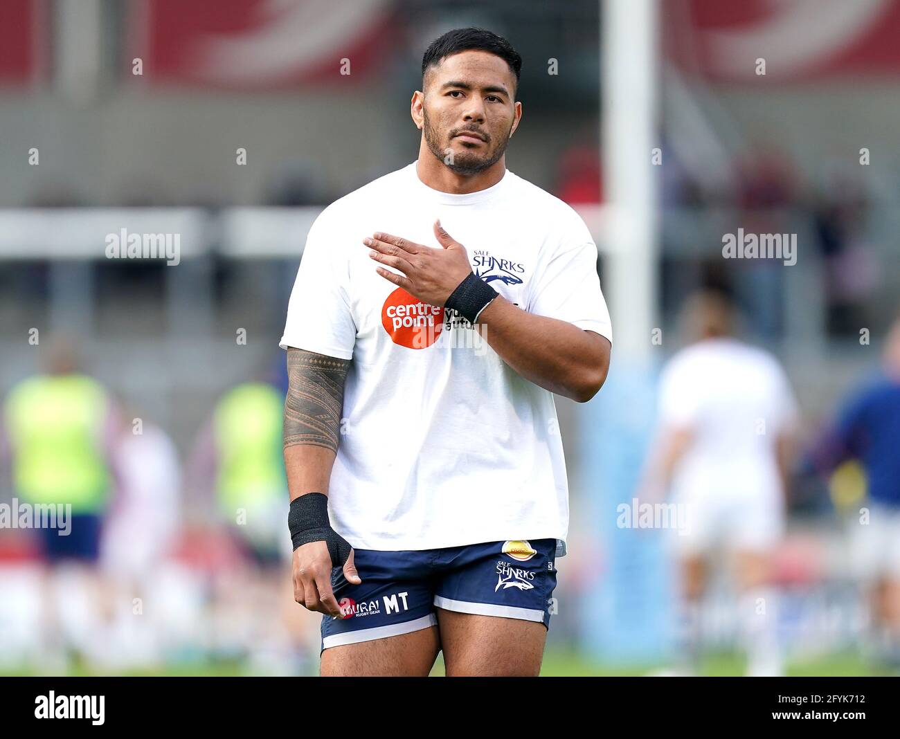 Sale Sharks' Manu Tuilagi warming up prior to kick-off during the ...