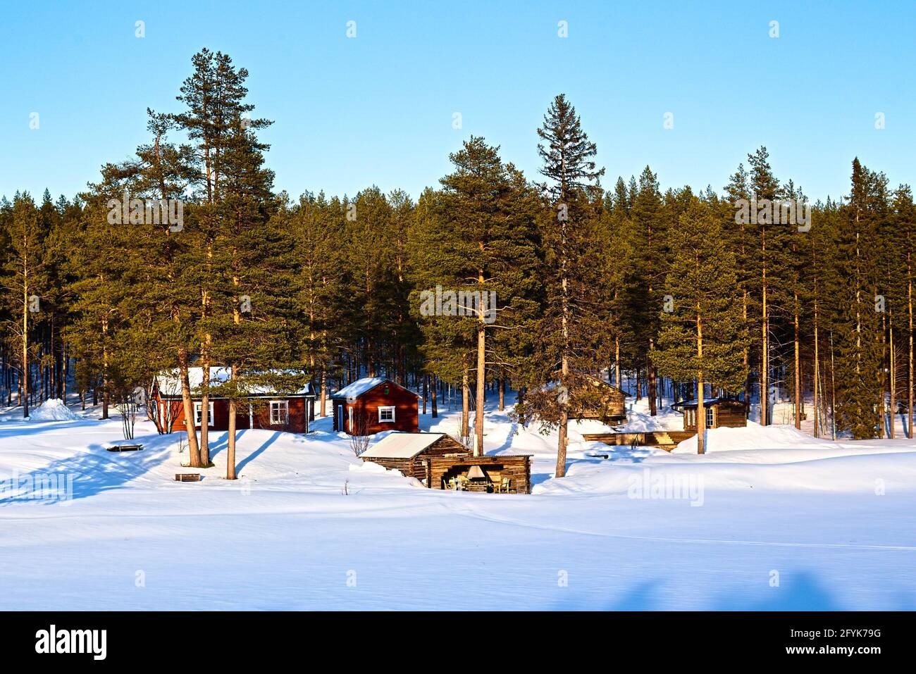Rural houses at Mala River in Swedish Lapland Stock Photo - Alamy