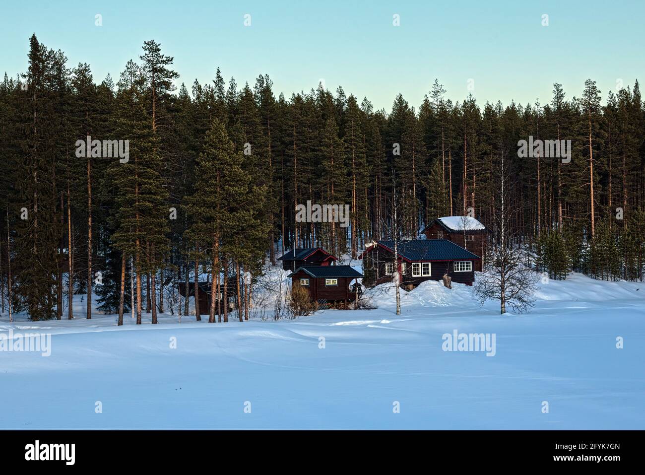 Rural houses at Mala River in Swedish Lapland Stock Photo - Alamy