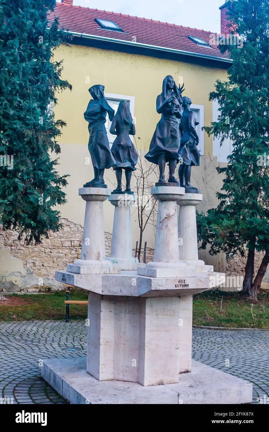 Sculpture of four seasons in Tapolca, at Malomto. Sculptor, Laszlo ...