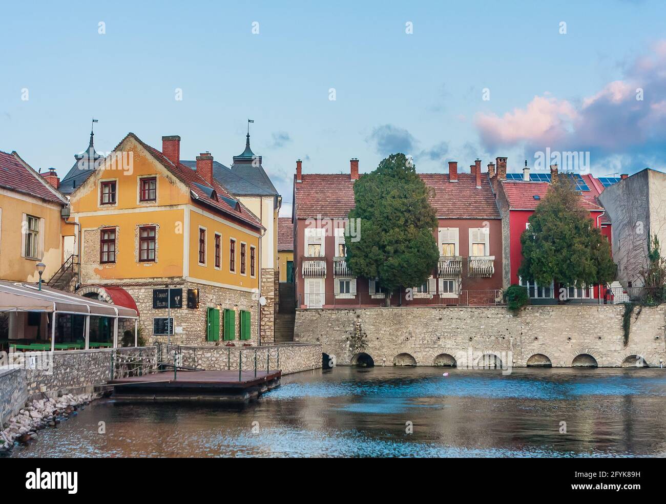 The Mill Pond (Malom-to) in Tapolca. The Lake is surrounded by antique ...