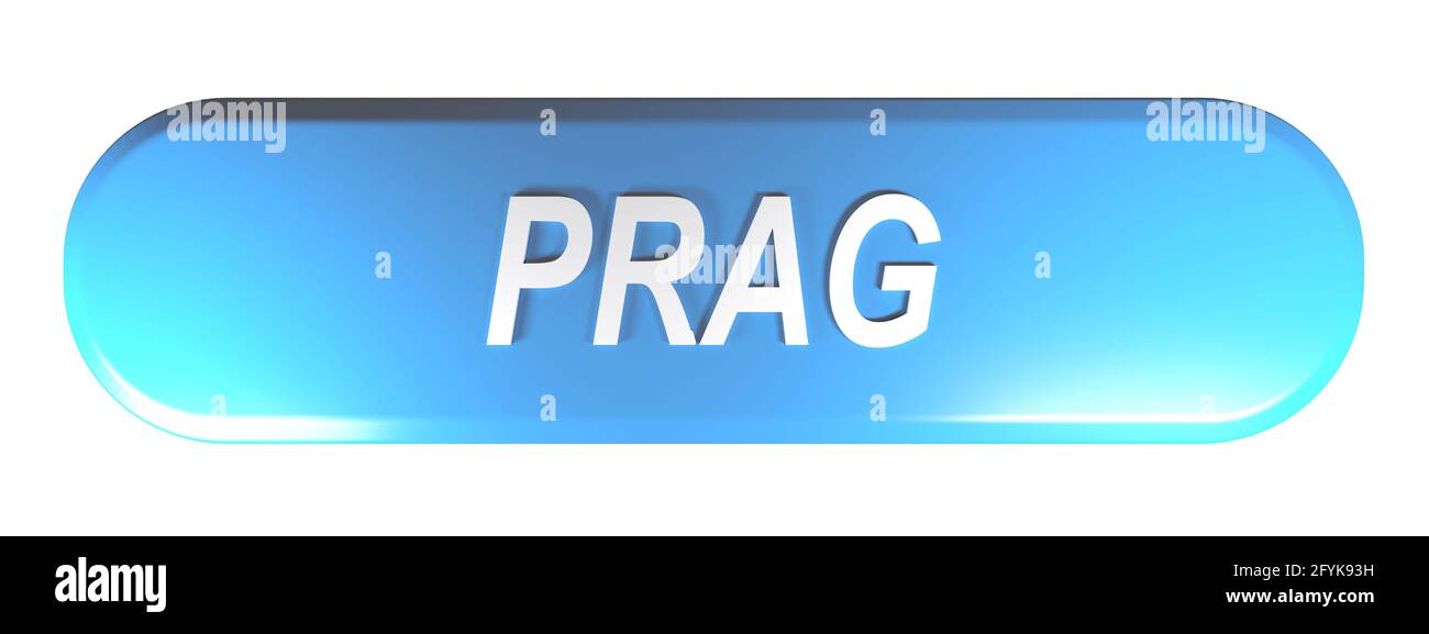 PRAG blue rounded rectangle push button - 3D rendering illustration ...