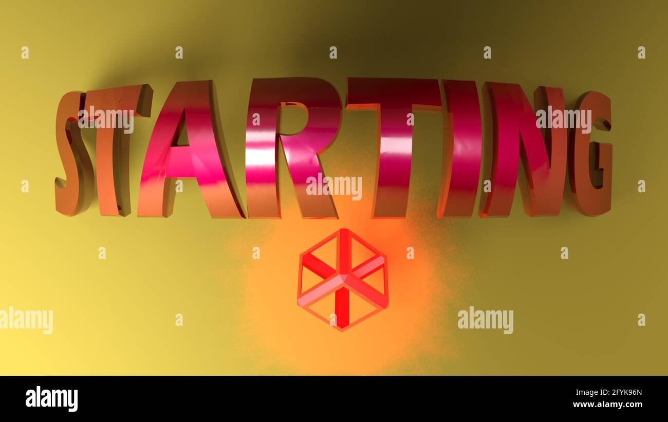 STARTING red metallic write on yellow background with red lighted ...