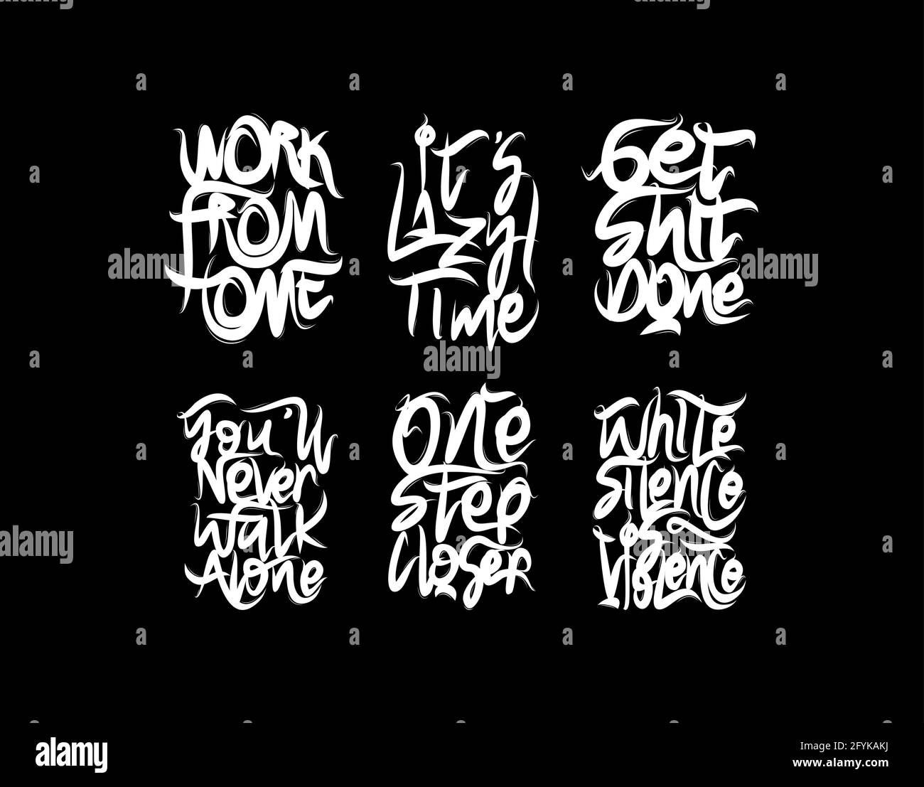 Set lettering text on black background in vector illustration Stock ...