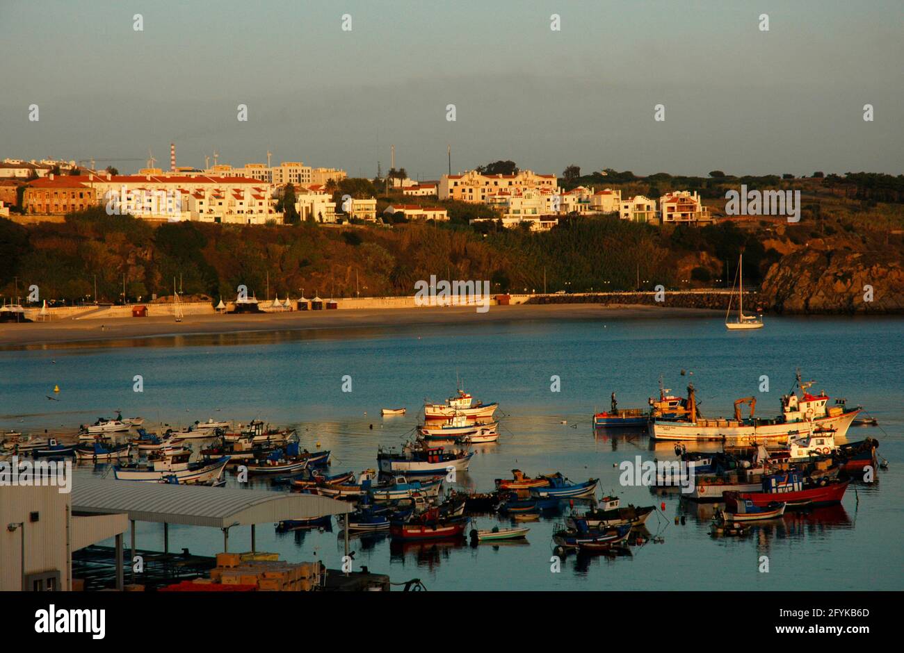 Portugal, Sines. Panoramic view of the fishing port. Setubal District ...