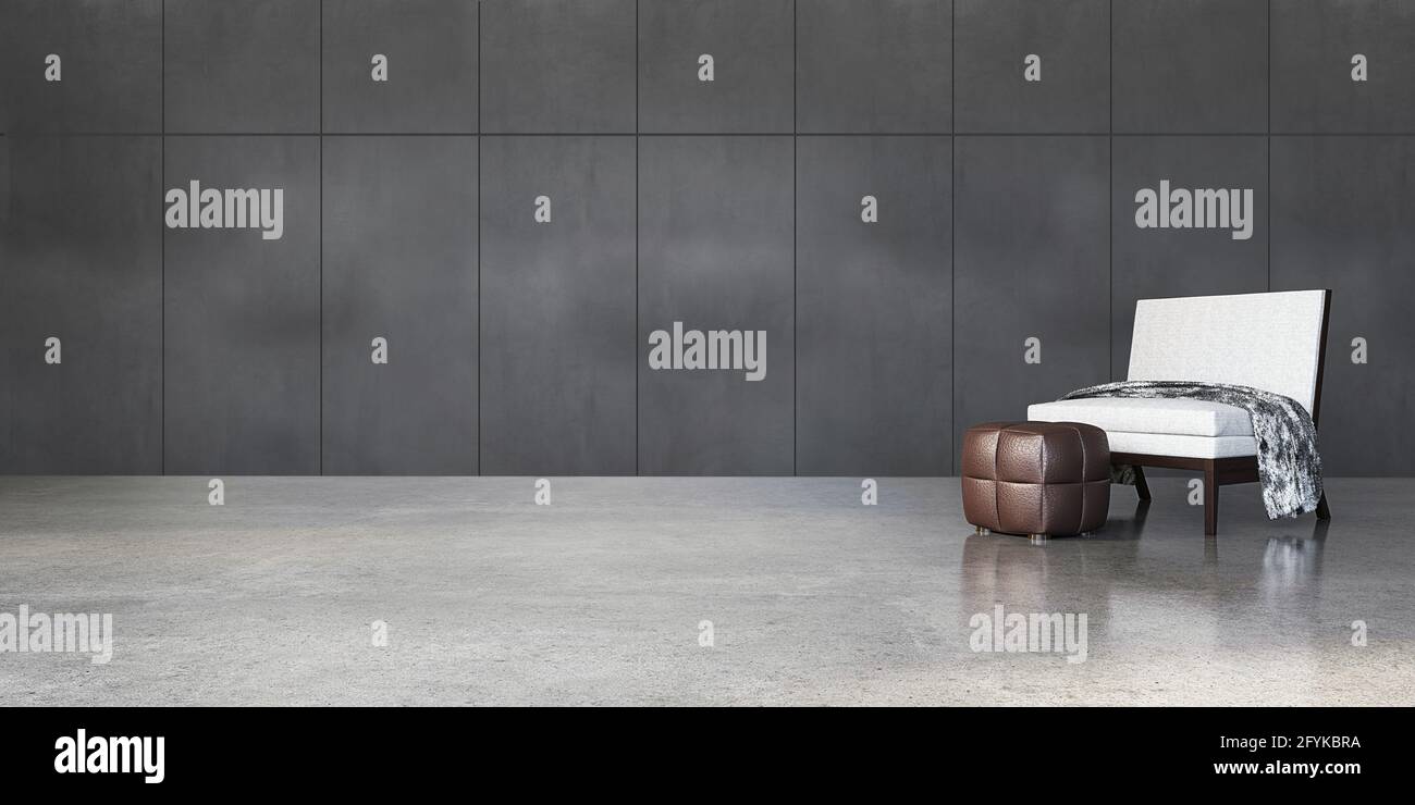 Modern interior of a room. Concrete floor and wall, 3D Rendering Stock ...