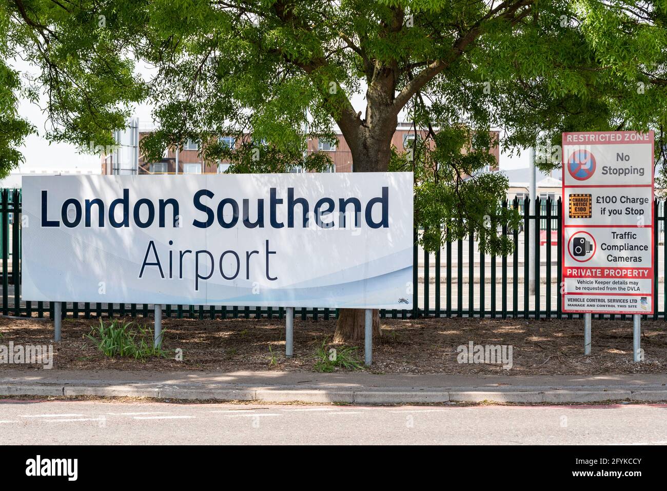 Airport sign at entrance to London Southend Airport, Essex, UK, with ...