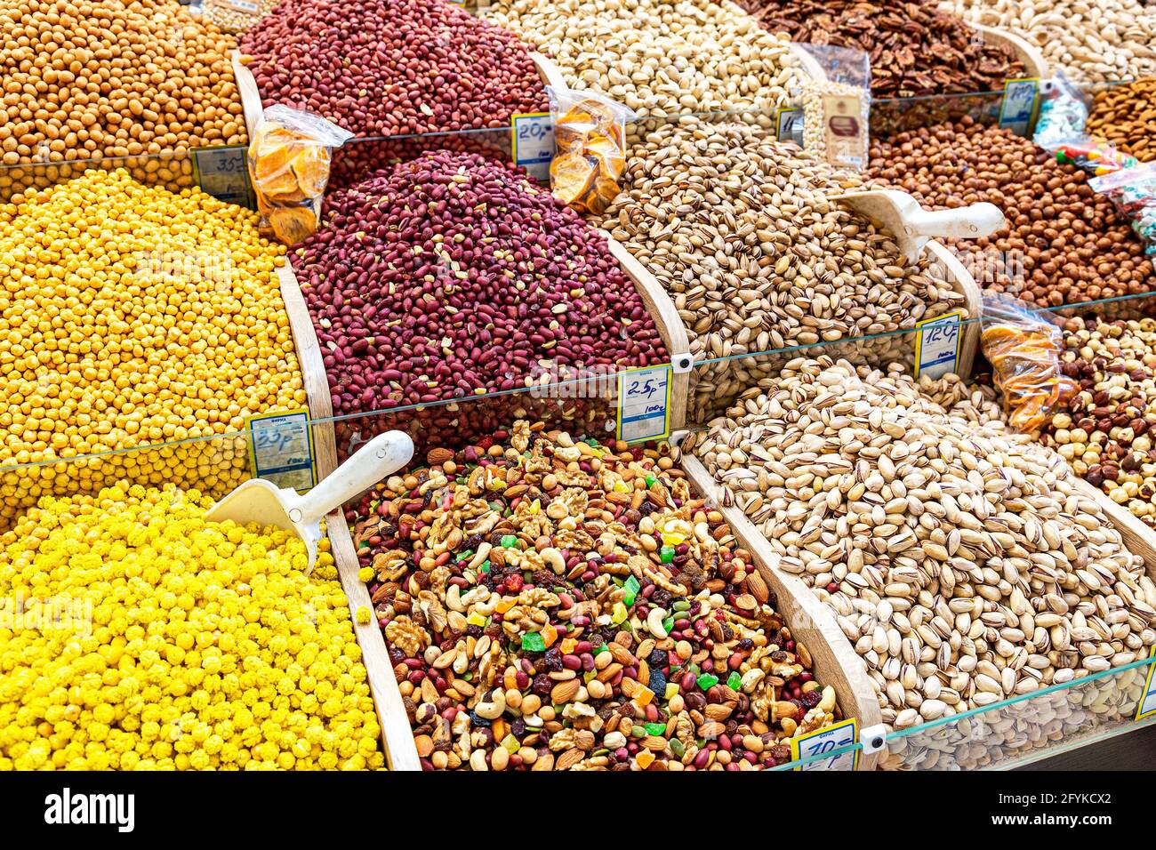 Various nuts are sold at the food market Stock Photo - Alamy
