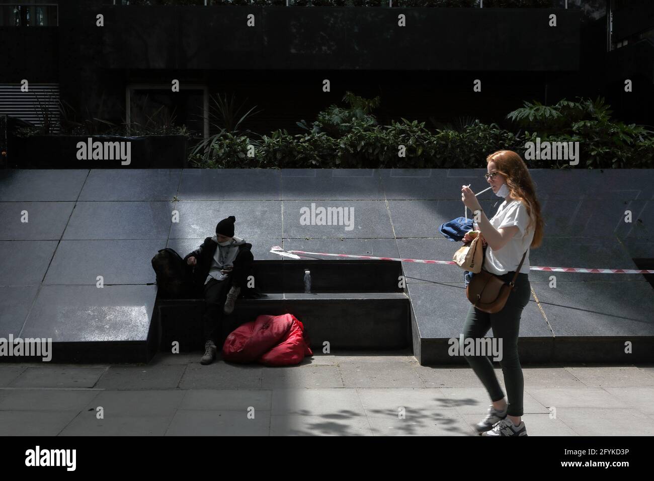Homeless Person Sitting Street Backpack High Resolution Stock ...