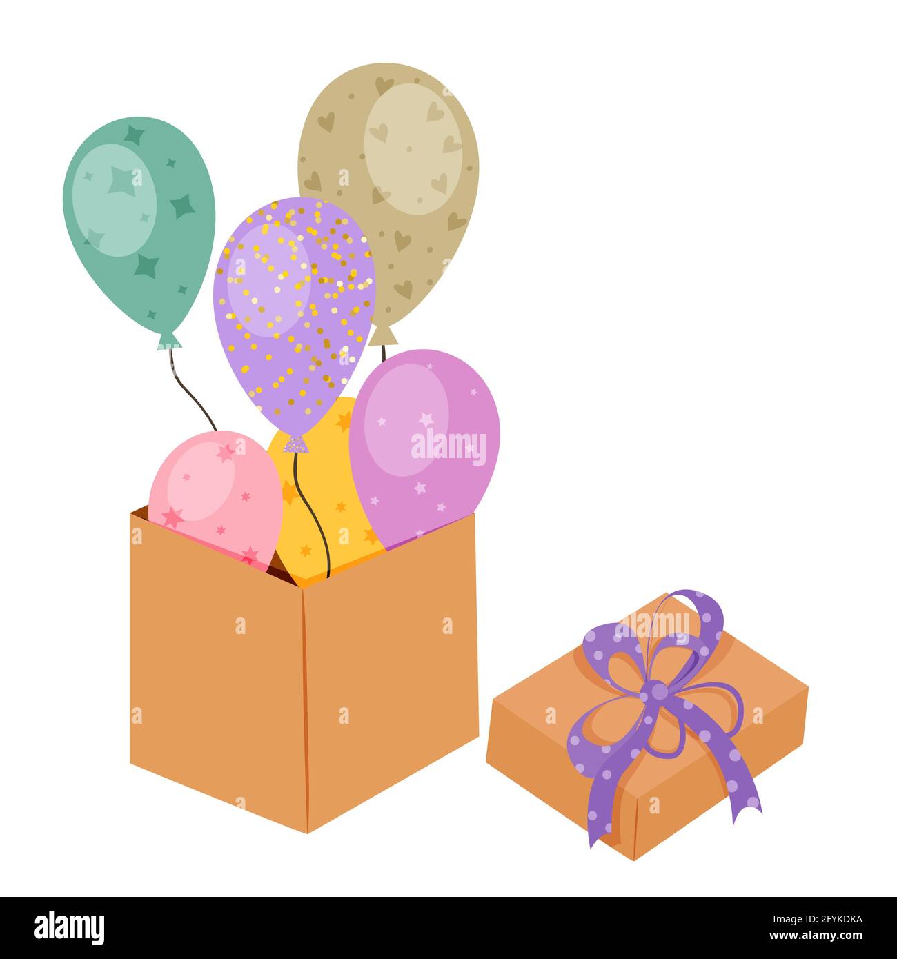 Gift box with colorful balloons, Vector illustration Stock Vector Image ...
