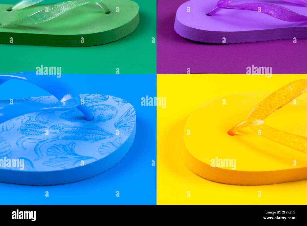 multi-colored rubber flip flops on multicolored backgrounds Stock Photo ...