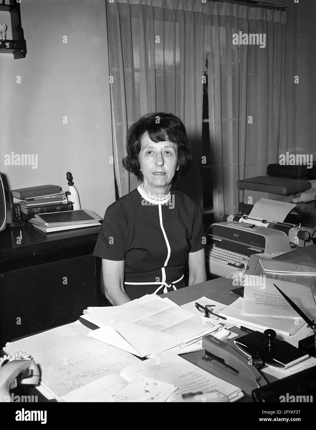 Personal Secretary to the President Evelyn Lincoln at her desk in the ...