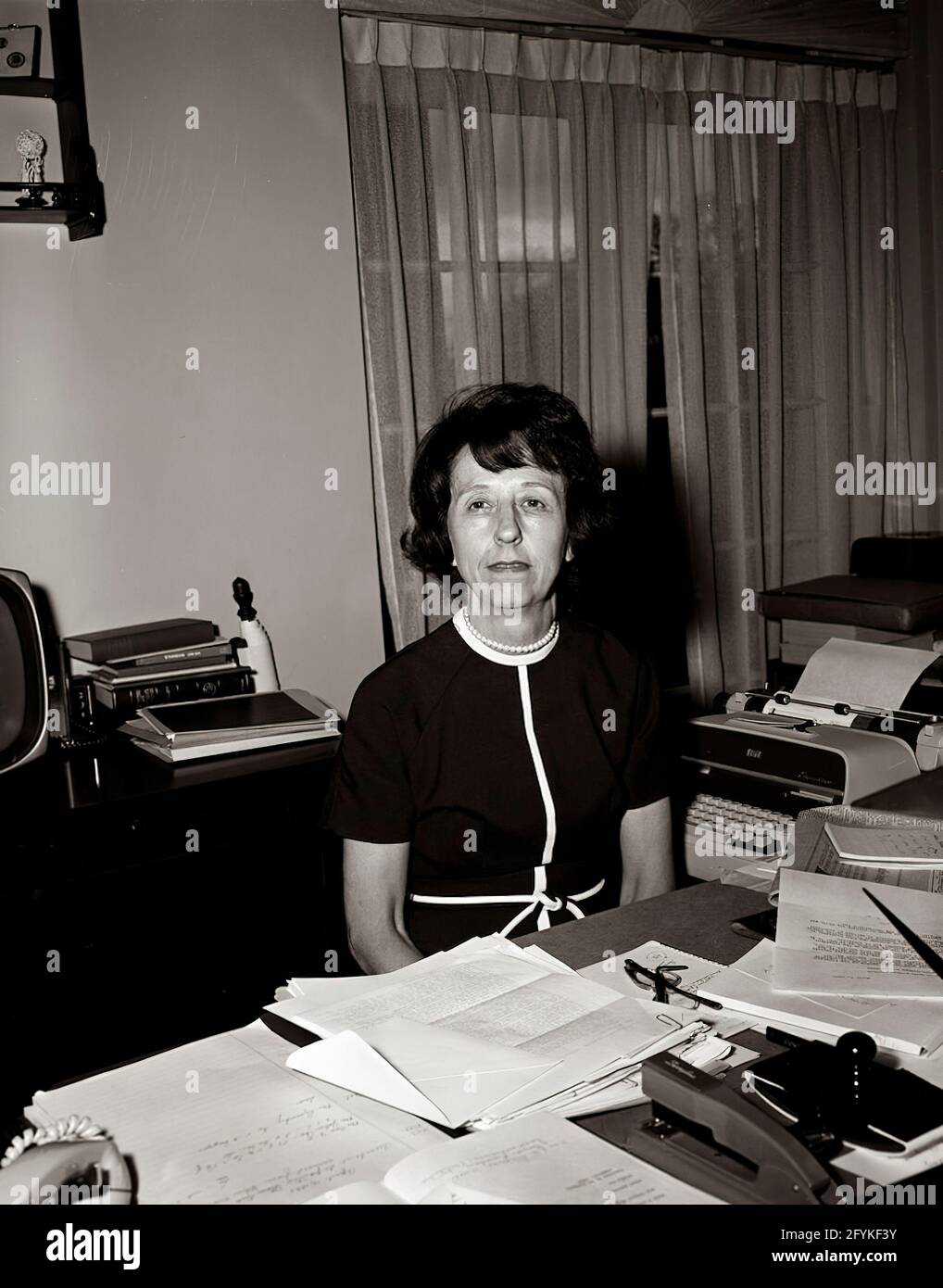 Personal Secretary to the President Evelyn Lincoln at her desk in the ...