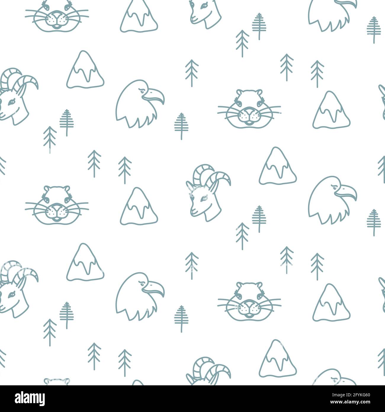 Mountain winter animals scandinavian simple outline style. Forest ...