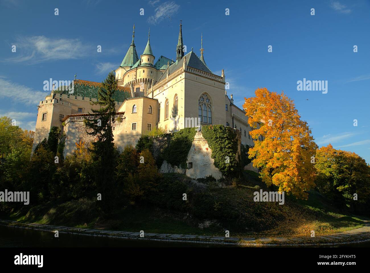 Medieval Bojnice castle in town Bojnice in autumn, Slovakia Stock Photo ...