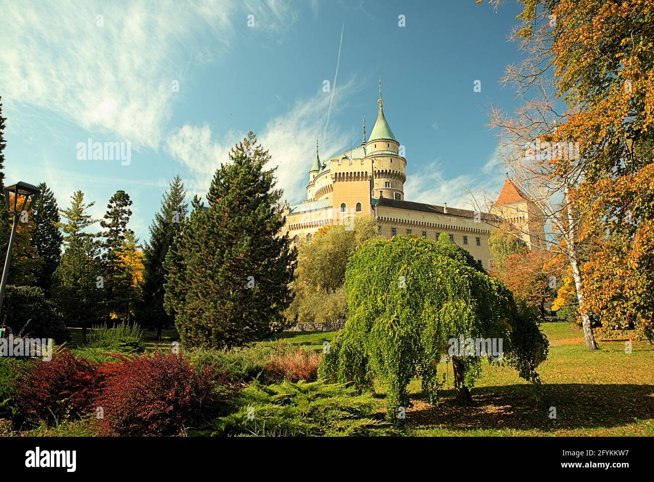 Medieval Bojnice castle in town Bojnice in autumn, Slovakia Stock Photo ...
