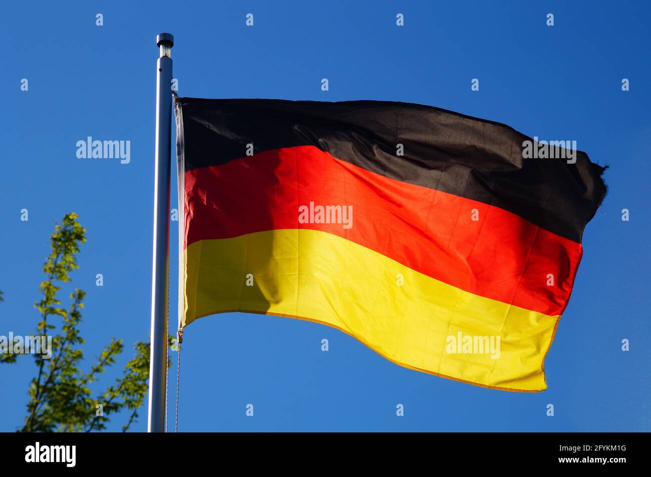 The German flag flies in the evening light Stock Photo - Alamy