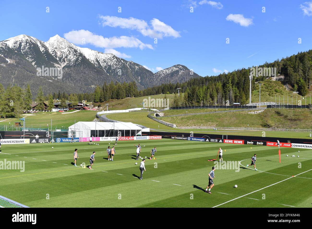 Overview of training grounds with mountains. Training. German national ...