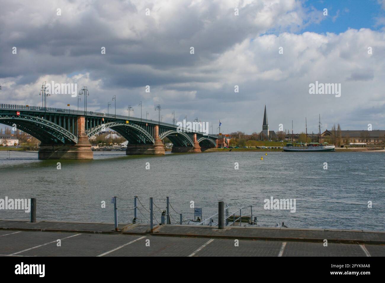 The Theodor Heuss bridge across the Rhine river in Germany connecting ...