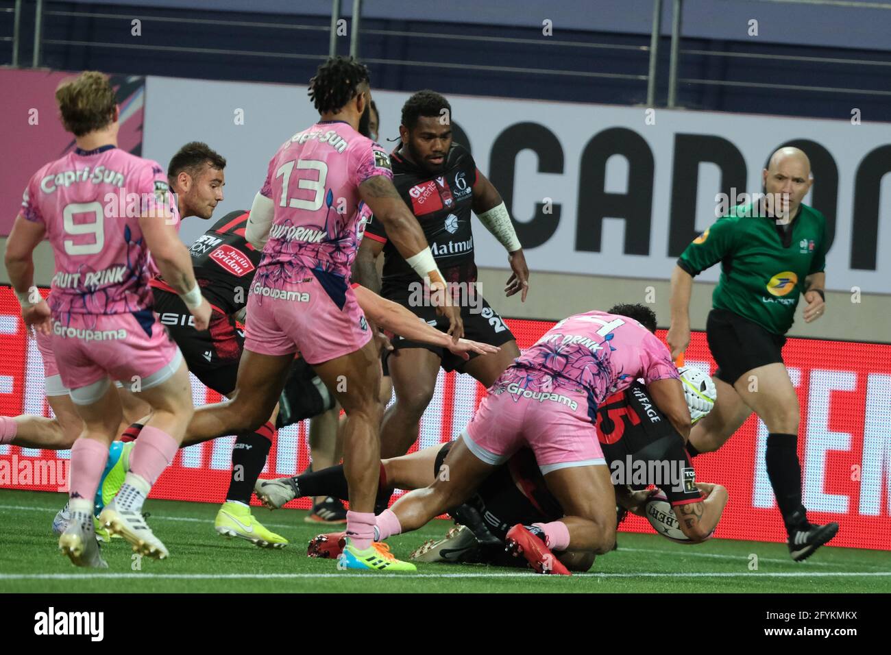Paris, France. 29th May, 2021. Lyon Fullback CHARLIE NGATAI scored a ...