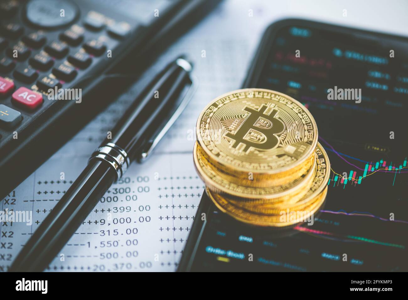 Close up golden coin with bitcoin symbol, bitcoin is one of the most ...