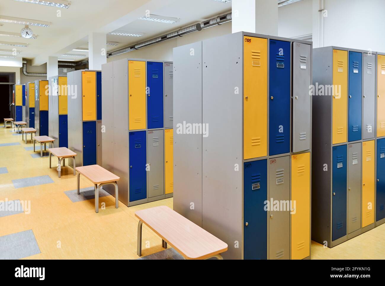 School hallway with colorful lockers Stock Photo - Alamy