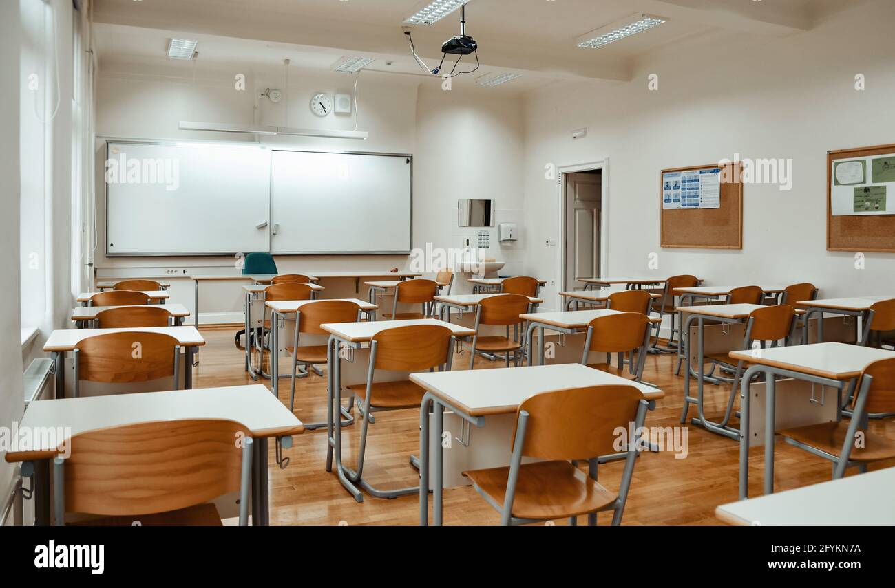 Empty College Classroom Whiteboard