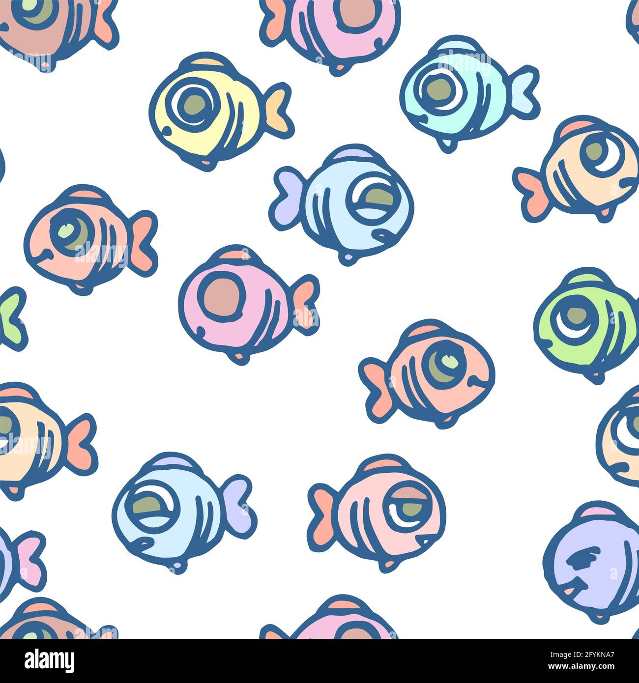 fish. Seamless illustration. Cartoon sketch style. Hand outline drawing ...