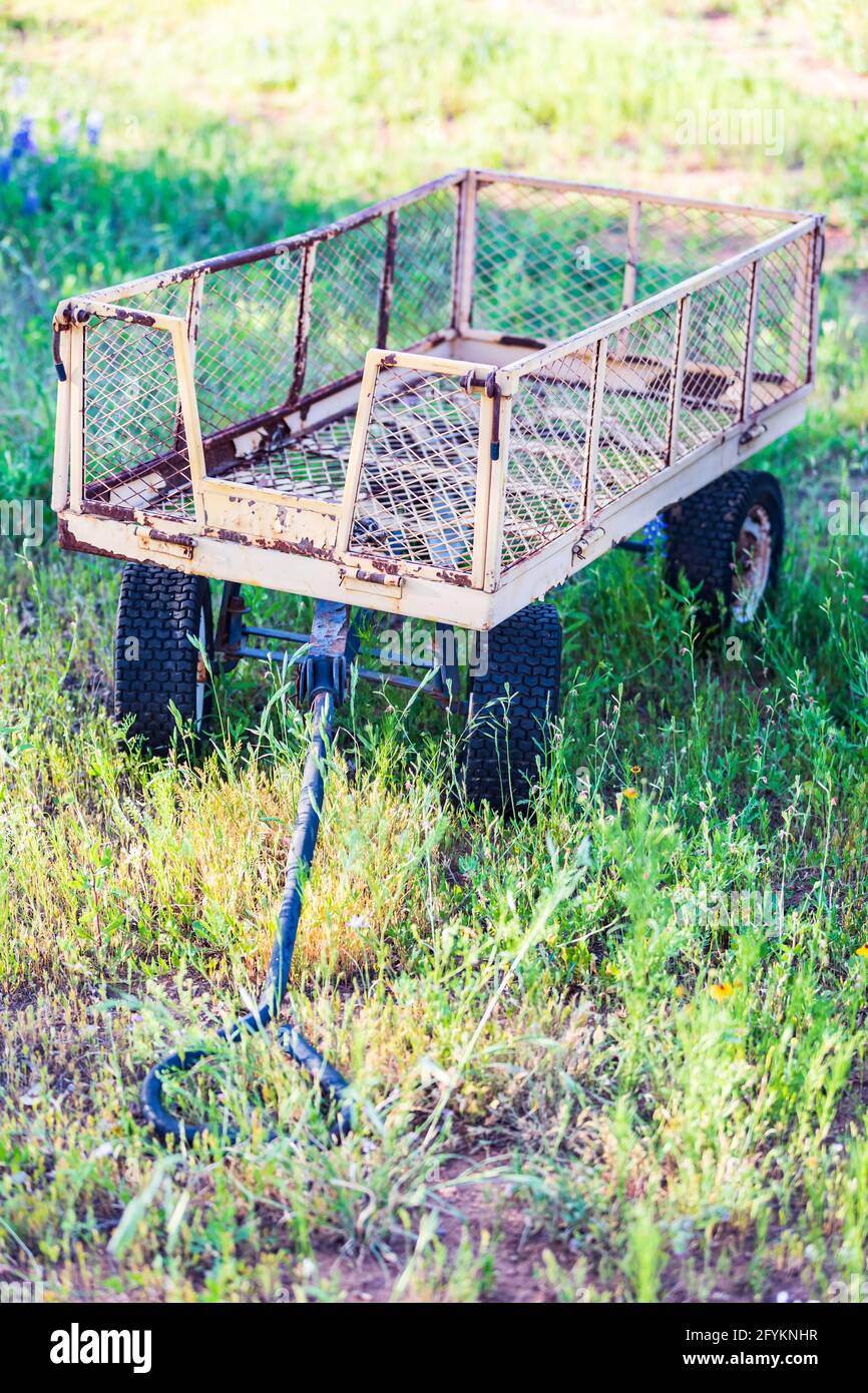 Llano, Texas, USA. A rusted wagon in the Texas hill country Stock Photo ...