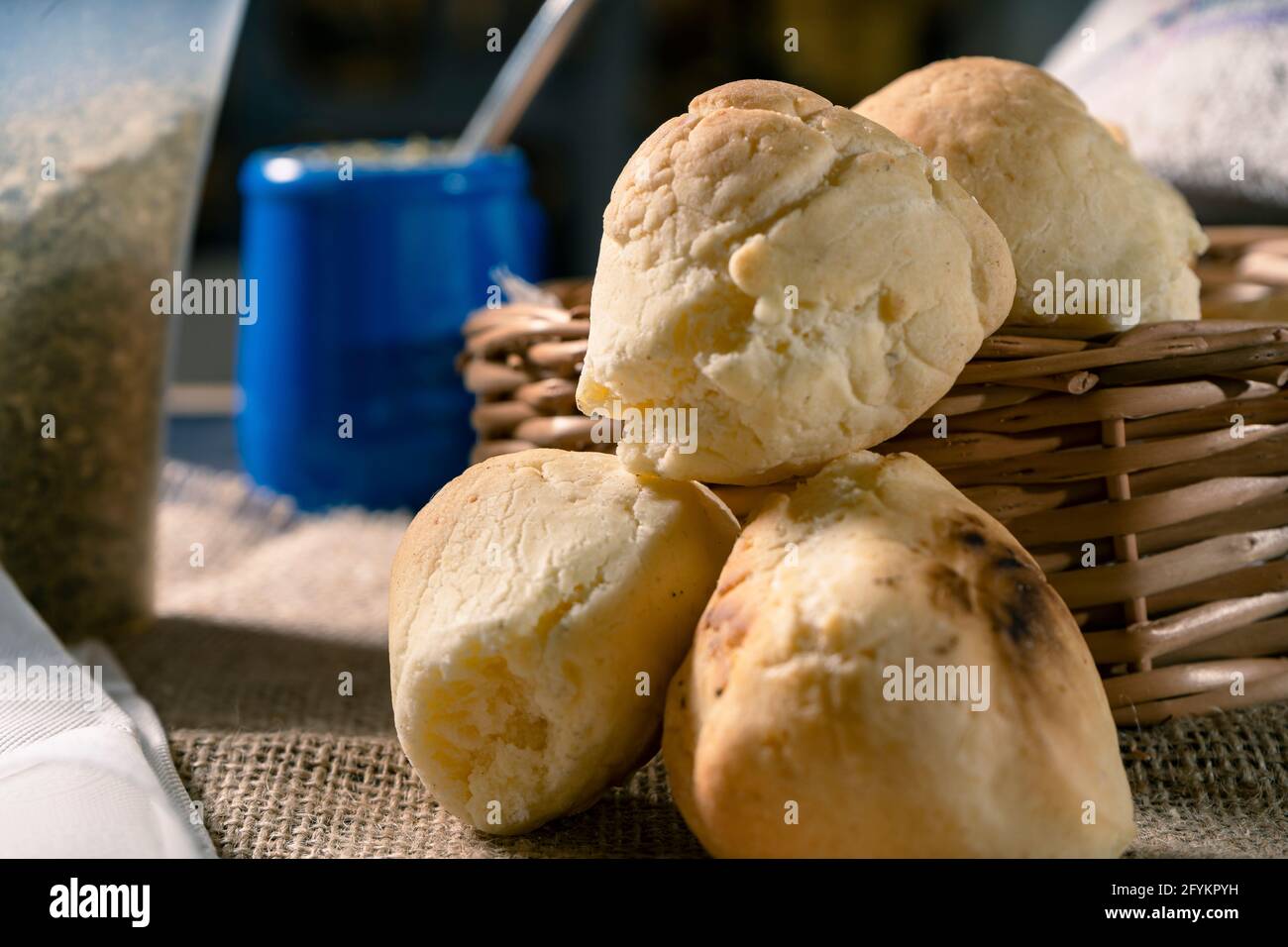 Cheese bread called chipa whit Mate tea cup and yerba mate dried leaves ...