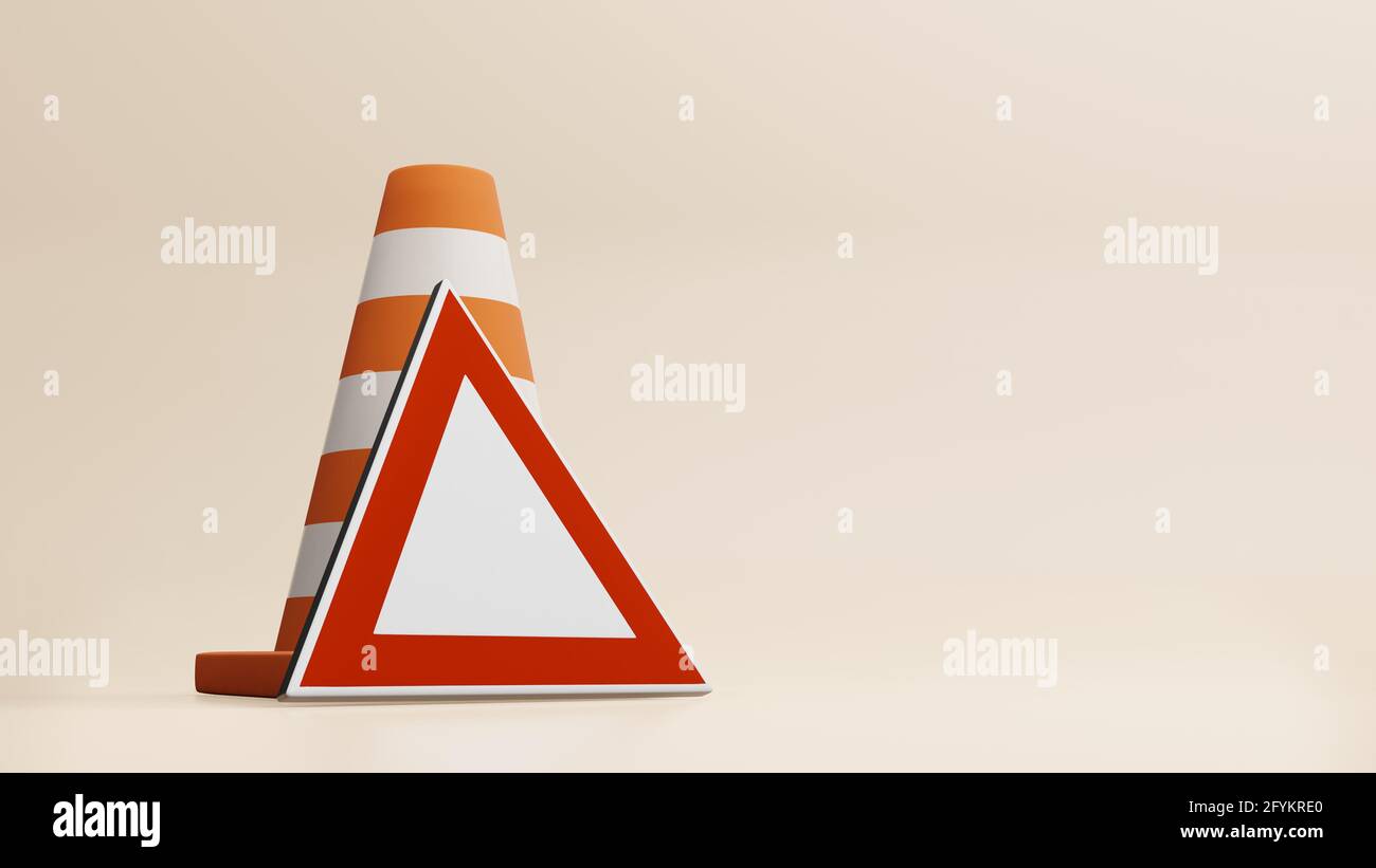Traffic cones road cones and road sign 3d rendering Stock Photo - Alamy
