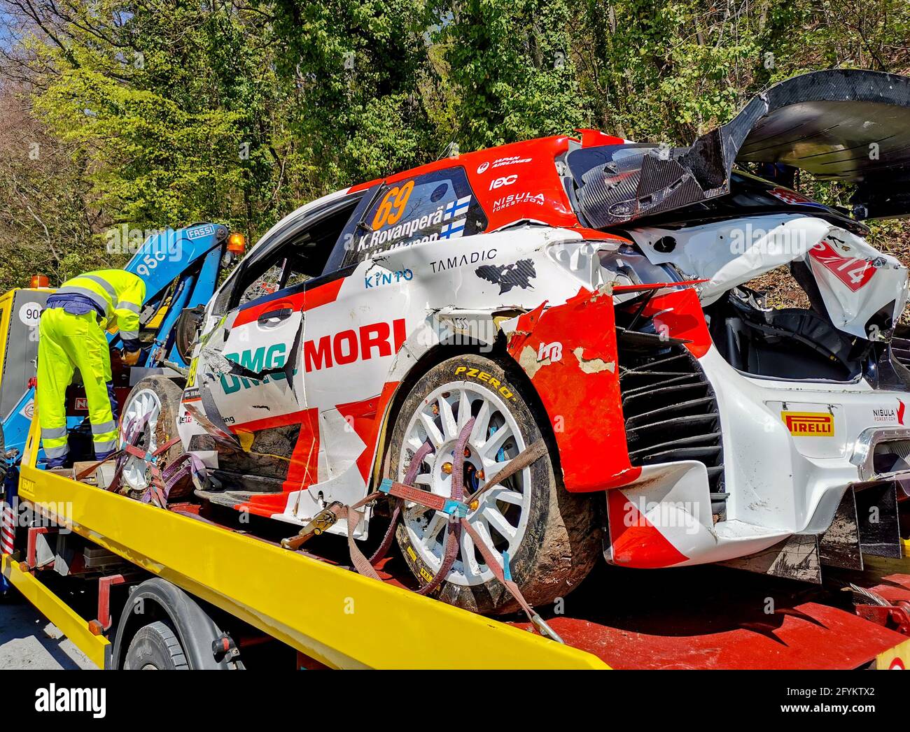 ZAGREB, CROATIA - Apr 23, 2021: Crashed Toyota Yaris WRC driven by ...