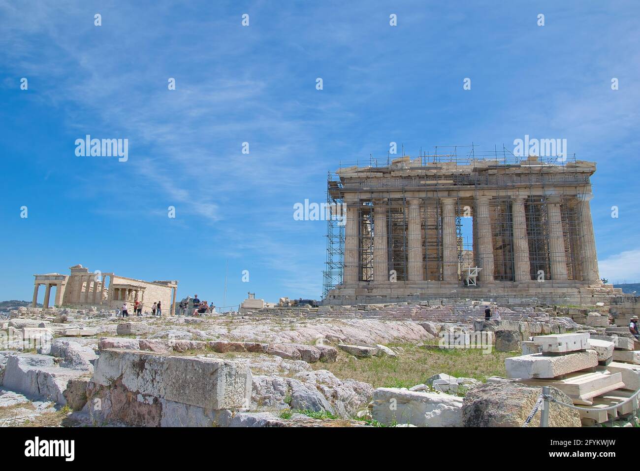 Parthenon, the temple of the Goddess Athena on the rock of the Acropolis, Athens, Greece Stock ...