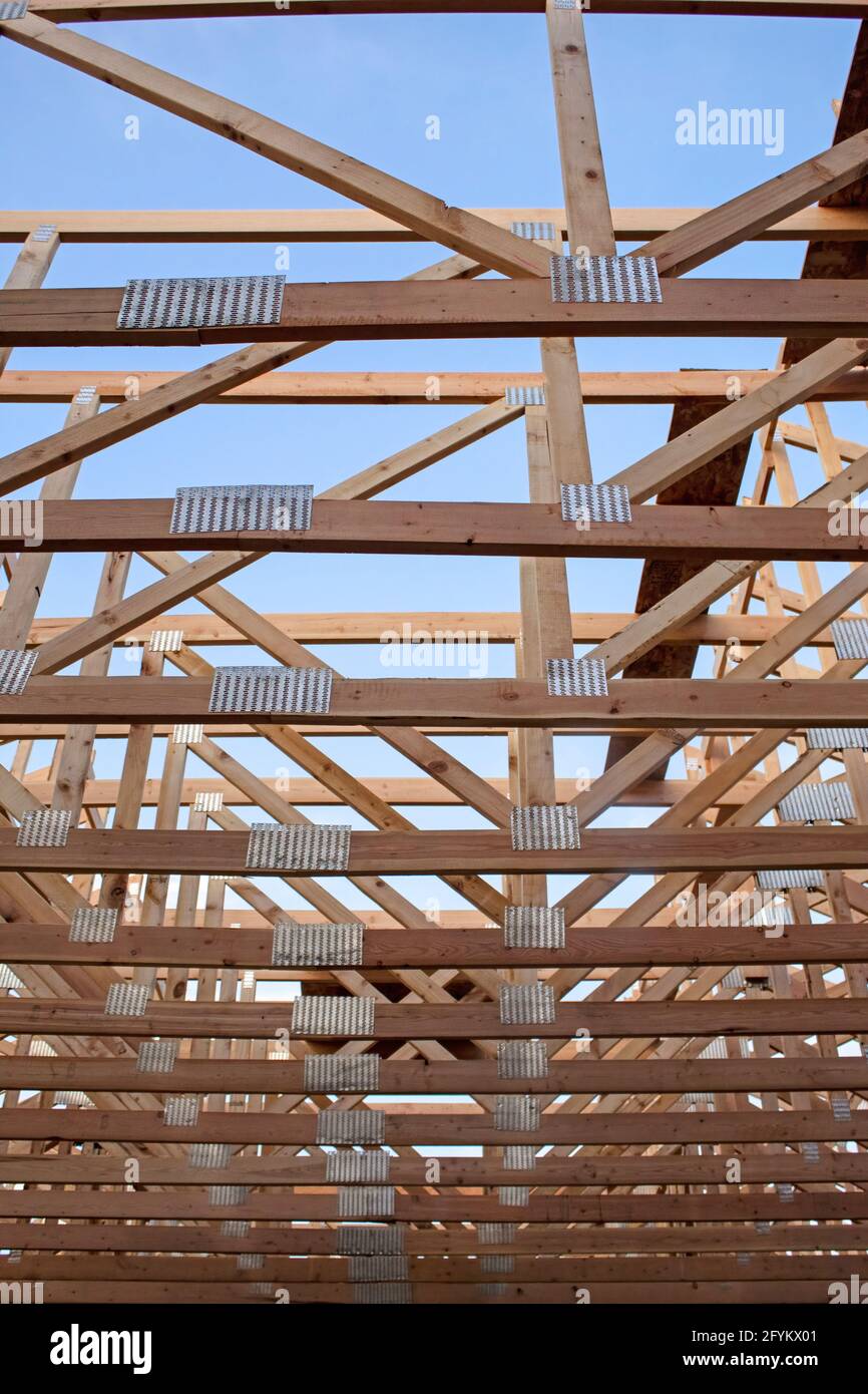 Wooden carcass, a timber framing construction Stock Photo - Alamy
