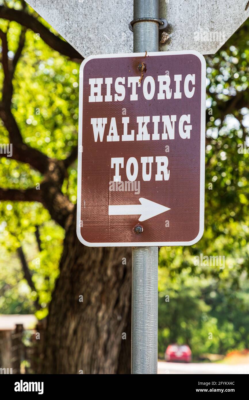 Castroville, Texas, USA. April 12, 2021. Historic walking tour sign in ...