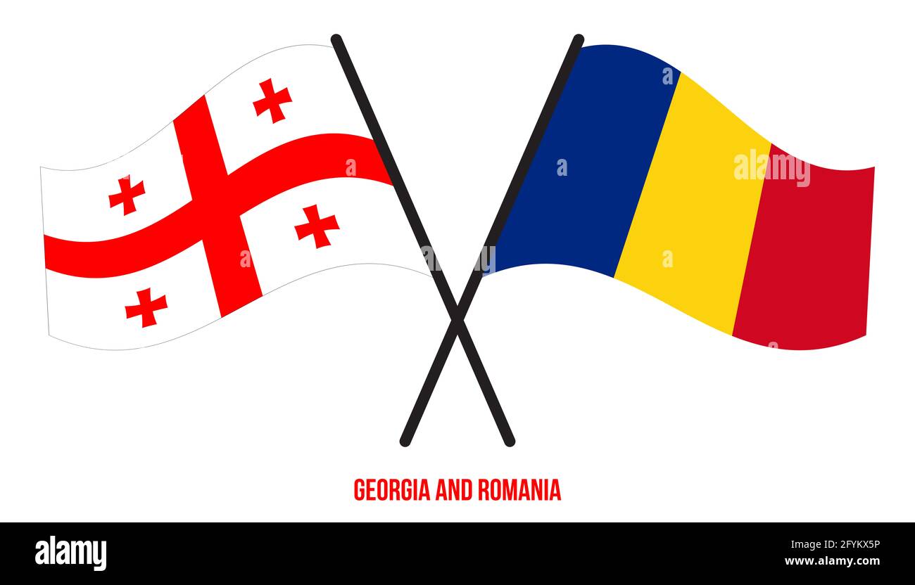 Georgia and Romania Flags Crossed And Waving Flat Style. Official ...