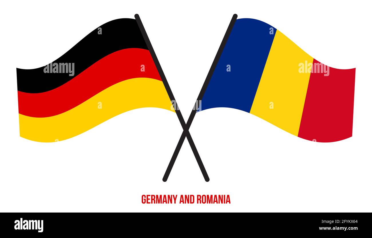 Germany and Romania Flags Crossed And Waving Flat Style. Official ...