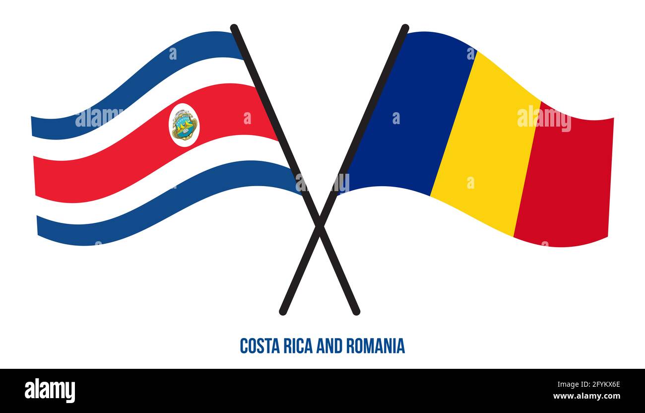 Costa Rica and Romania Flags Crossed And Waving Flat Style. Official ...