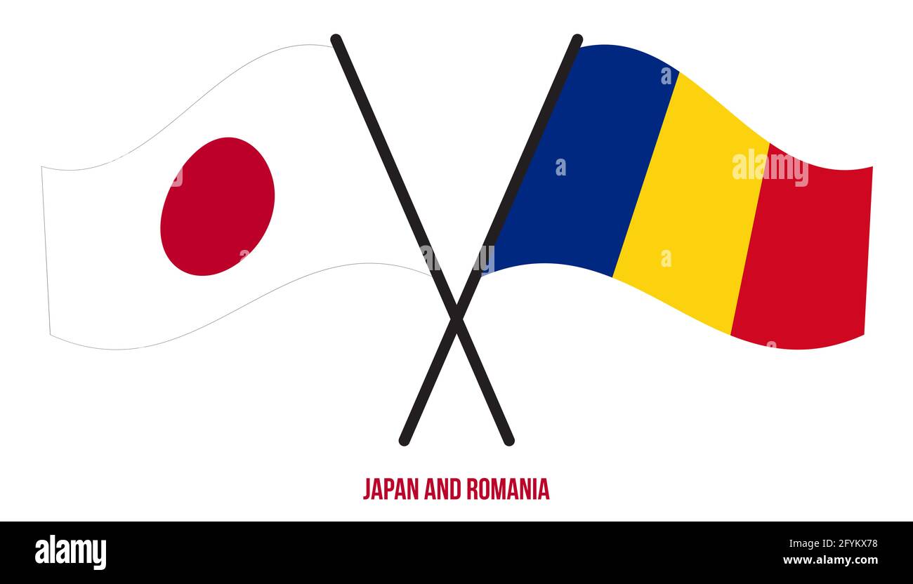 Japan and Romania Flags Crossed And Waving Flat Style. Official ...