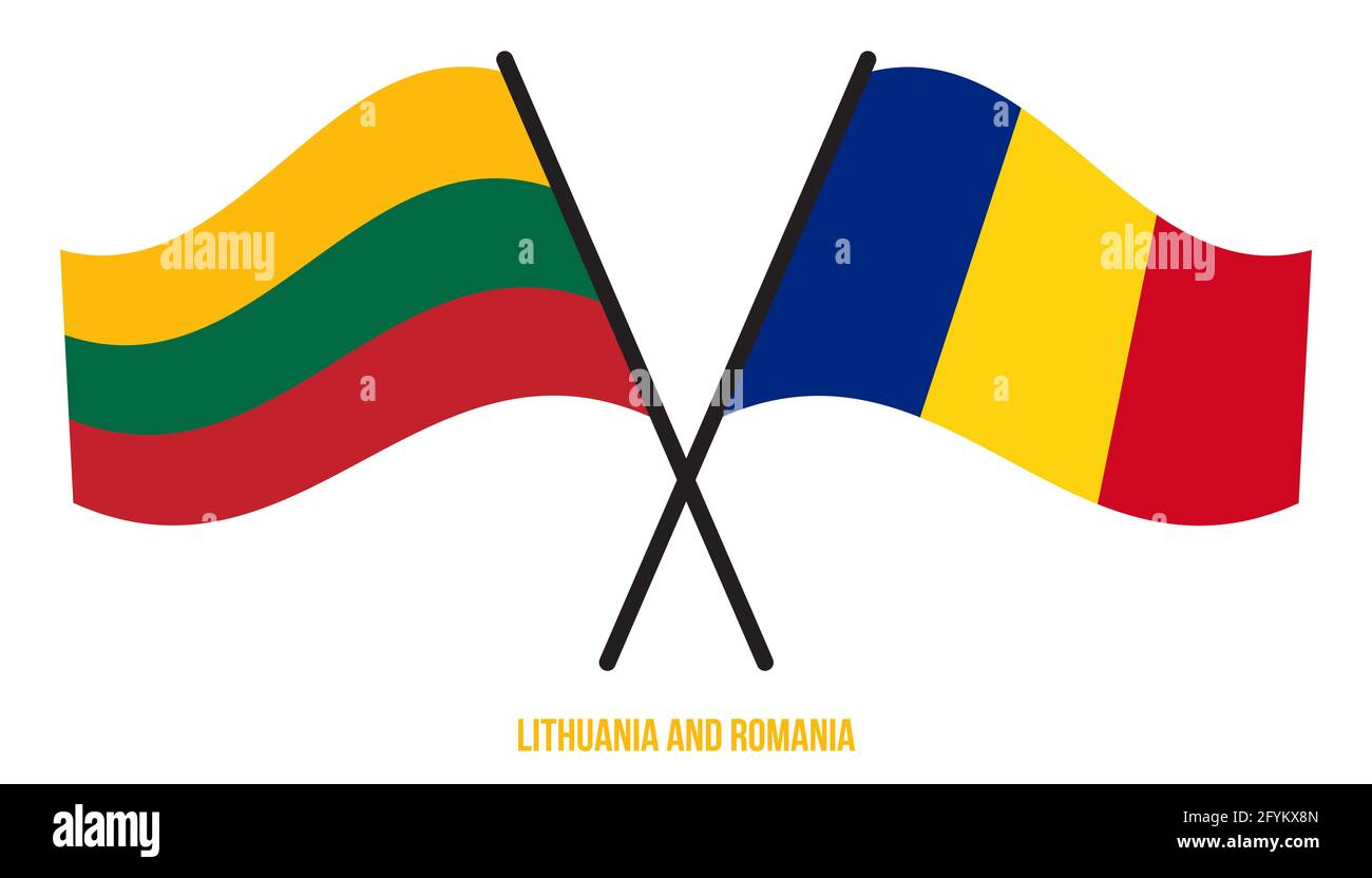 Lithuania and Romania Flags Crossed And Waving Flat Style. Official ...
