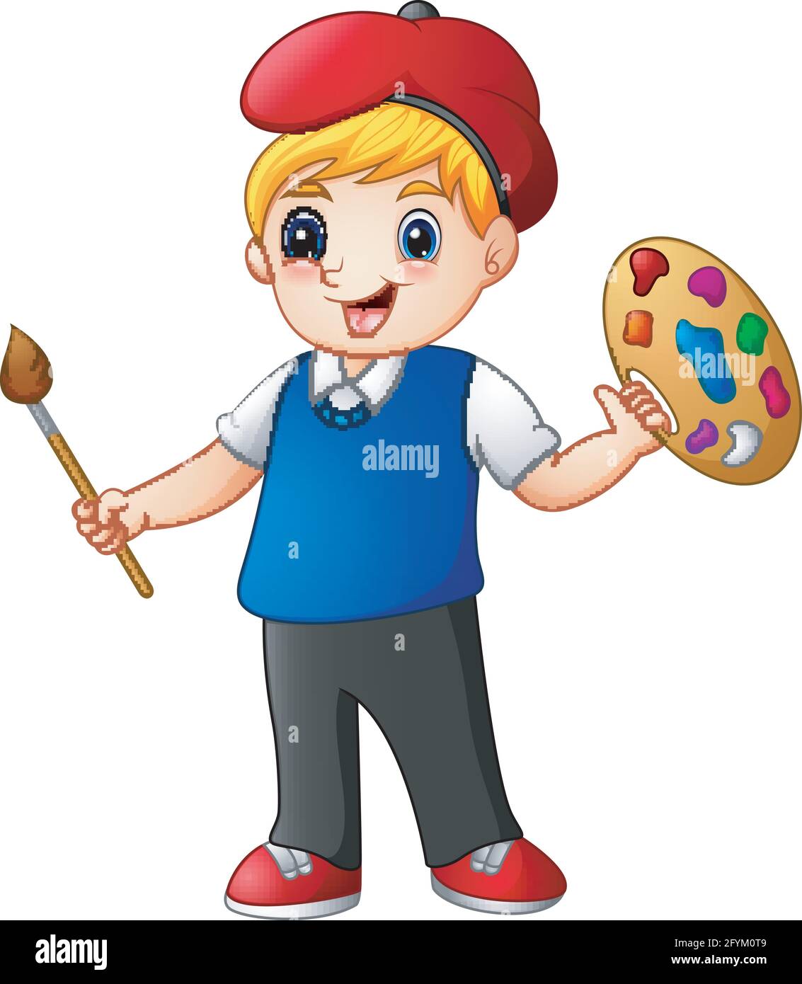 Cartoon boy painting isolated on white background Stock Vector Image ...