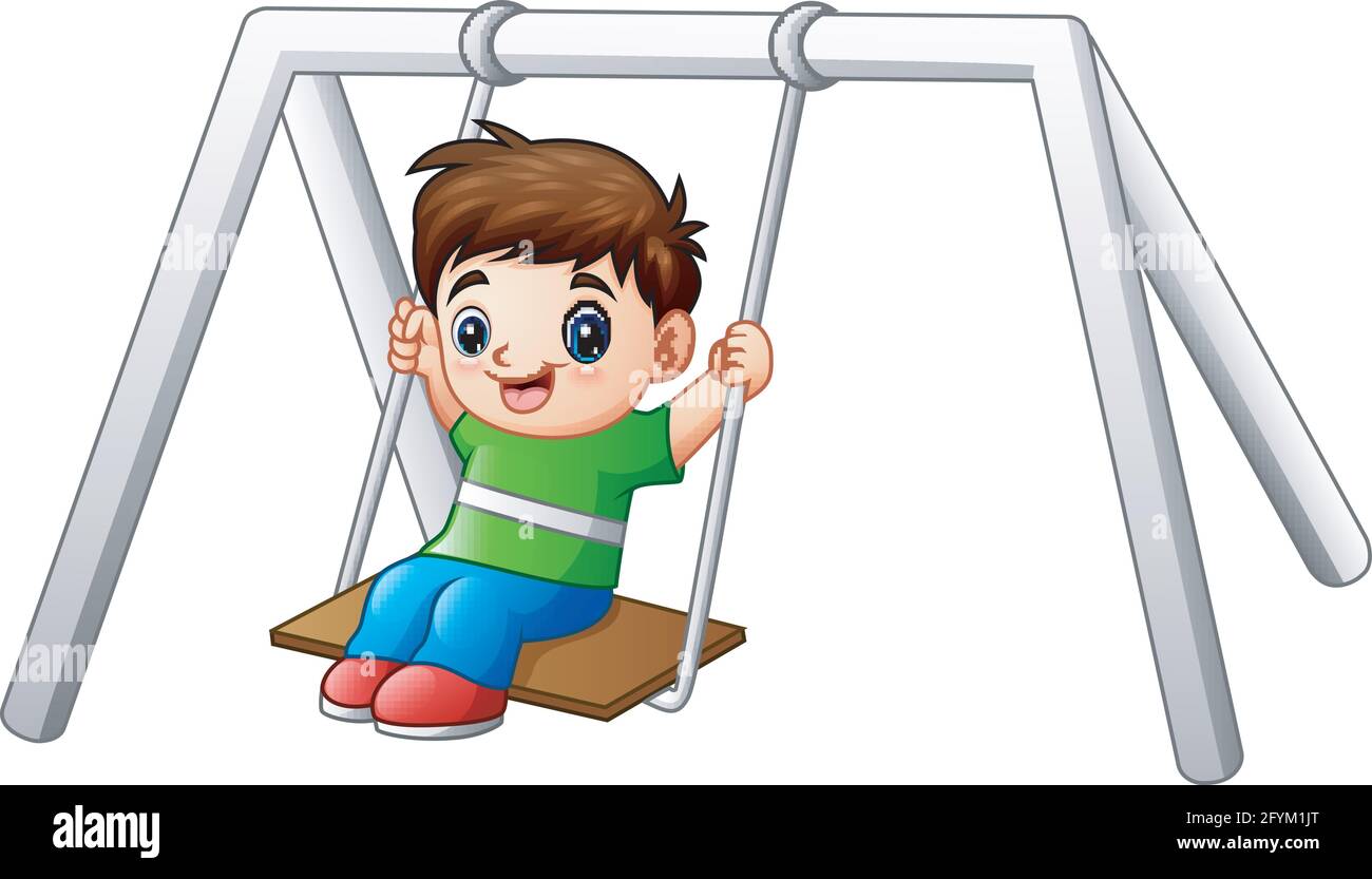 Cartoon little boy playing swing on white background Stock Vector Image ...