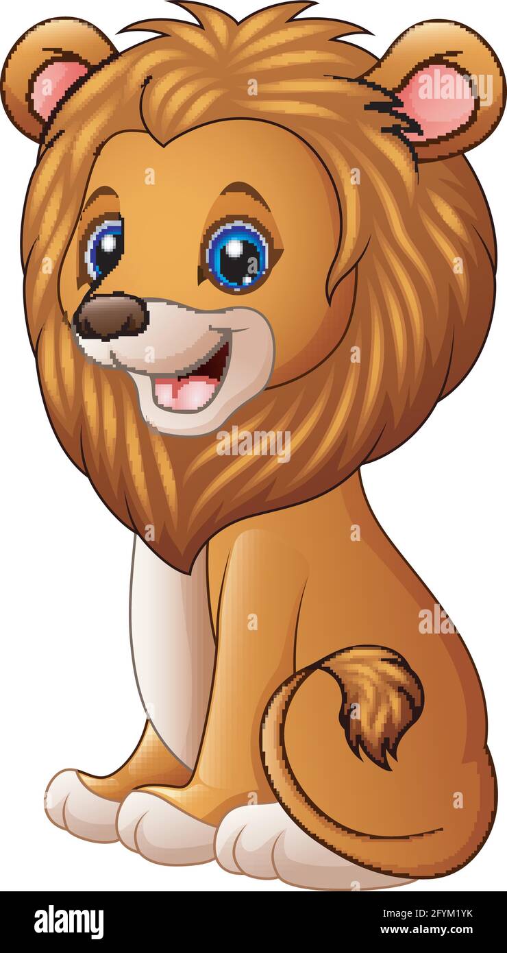 Cute lion cartoon sitting isolated on white background Stock Vector ...
