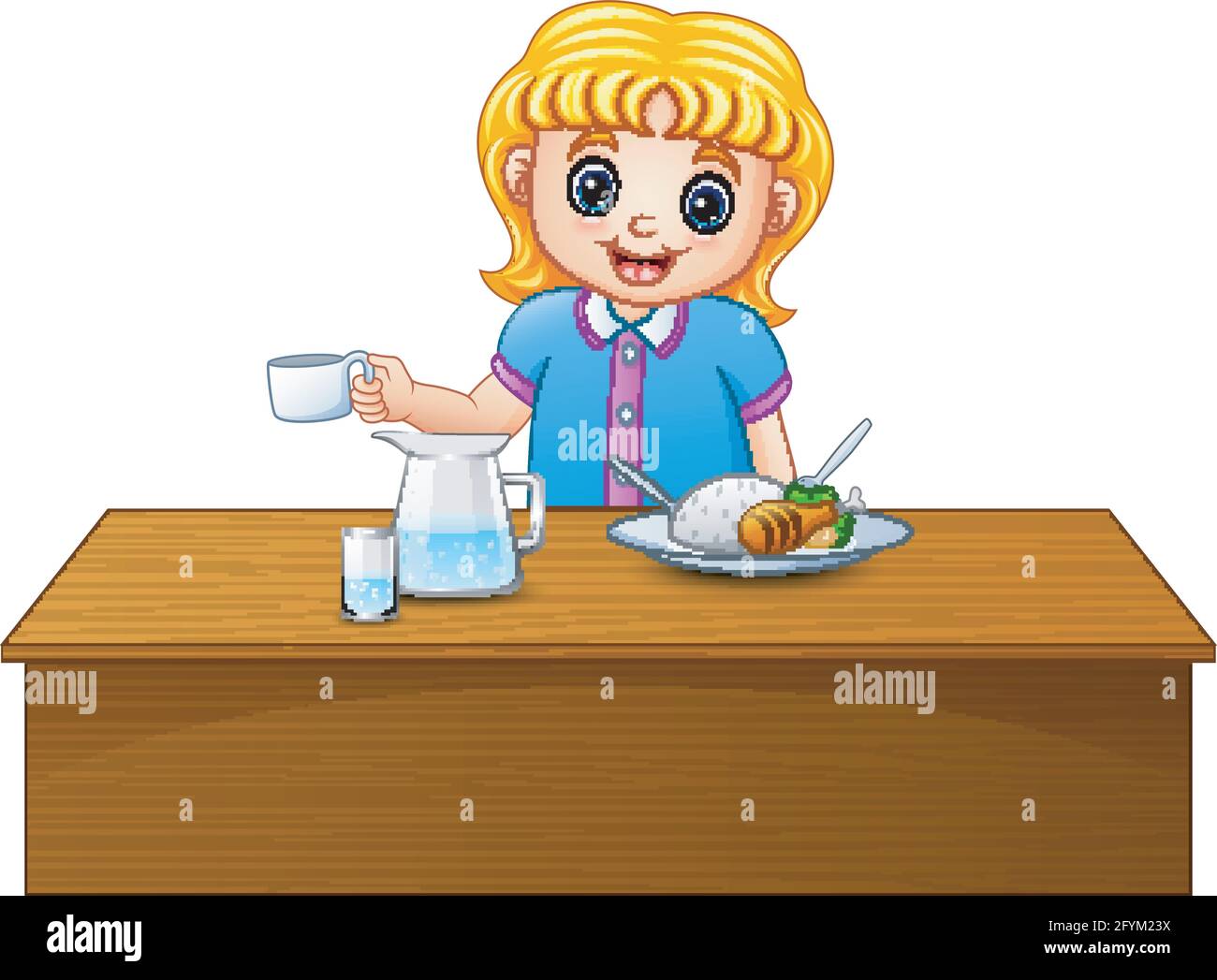 Cute blonde haired girl eating on dining table Stock Vector Image & Art ...
