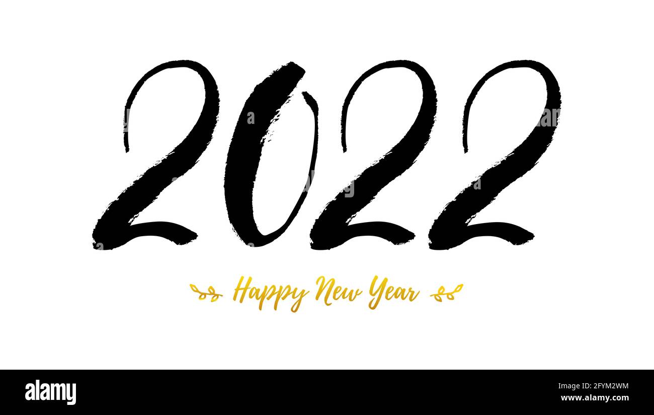 2022. Happy New year. Handwriting numbers and text with black and ...